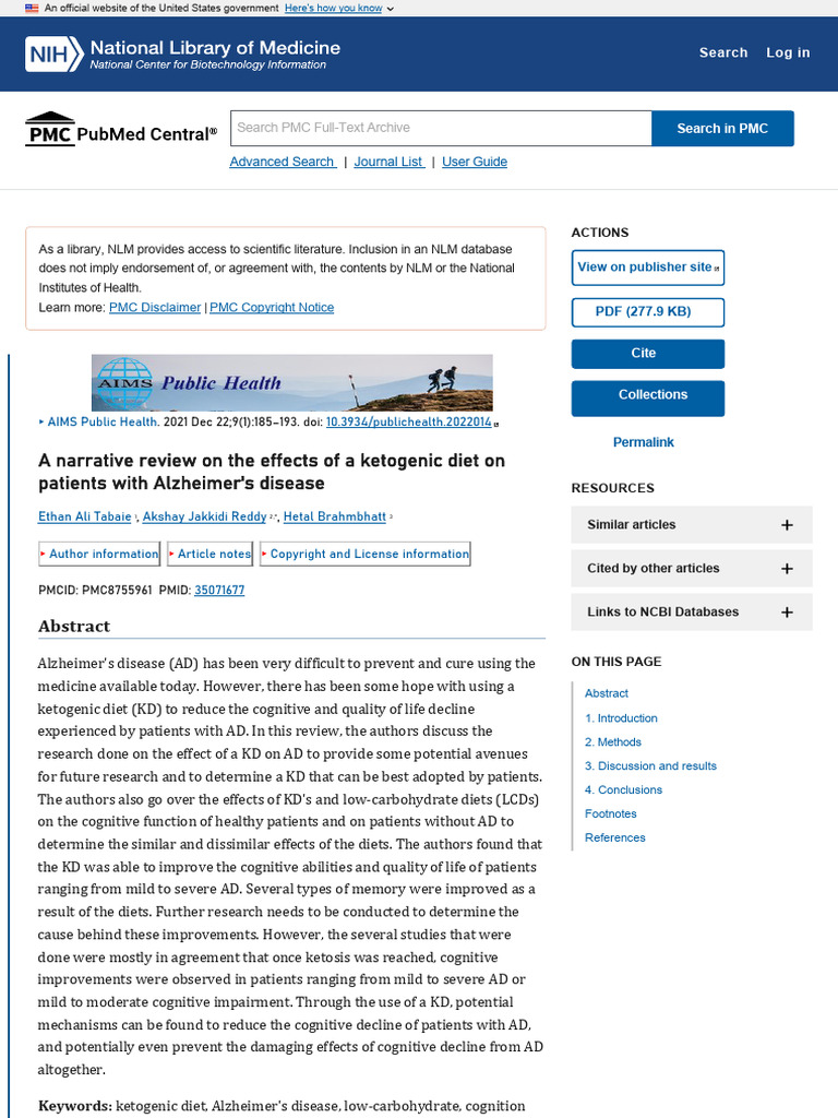 Narrative Review Keto & AD Alzheimer's Disease - PMC | PDF | Ketosis ...