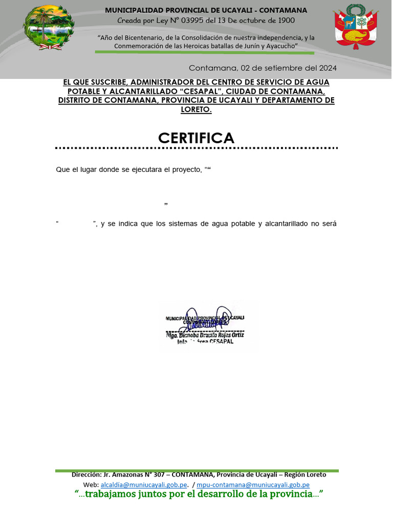 Factibilidad de Servicios Basicos Moises Rengifo | PDF