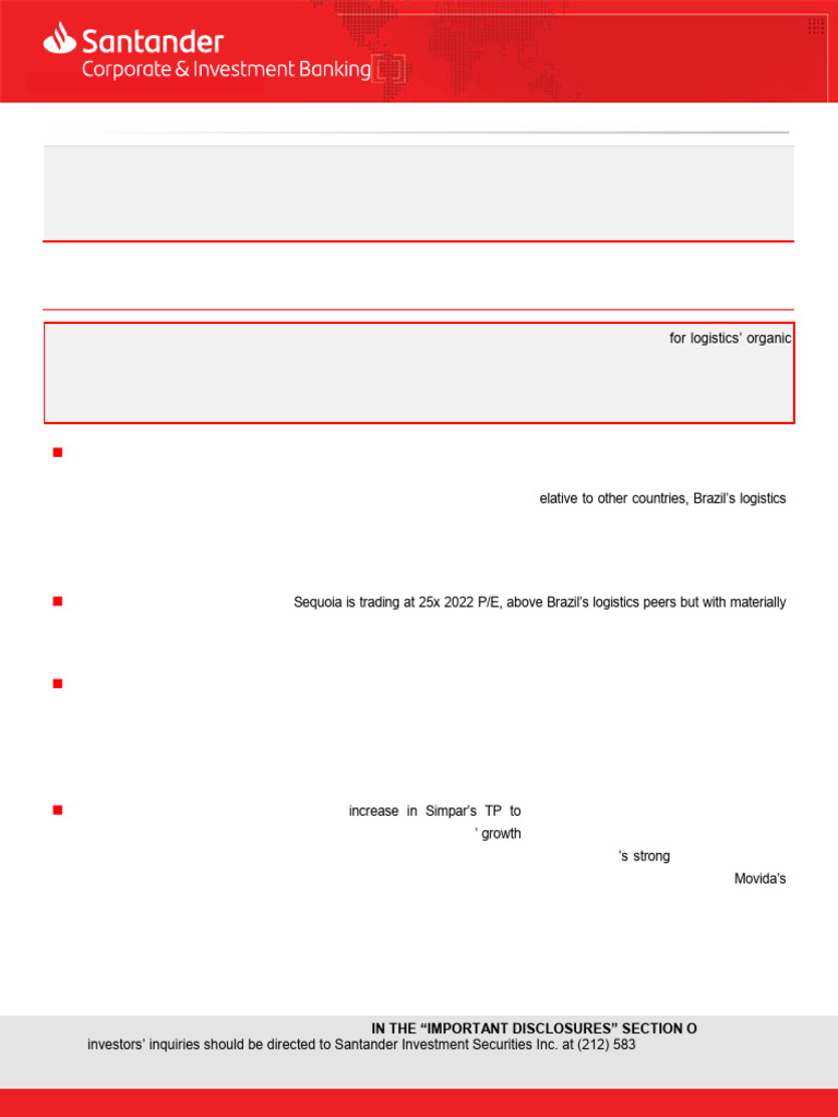 Santander BrazilLogisticsUpdate Aug21 | PDF | Balance Sheet | Free Cash ...