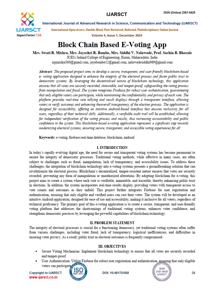 Block Chain Based e Voting System | PDF | Electronic Voting | Artificial Intelligence