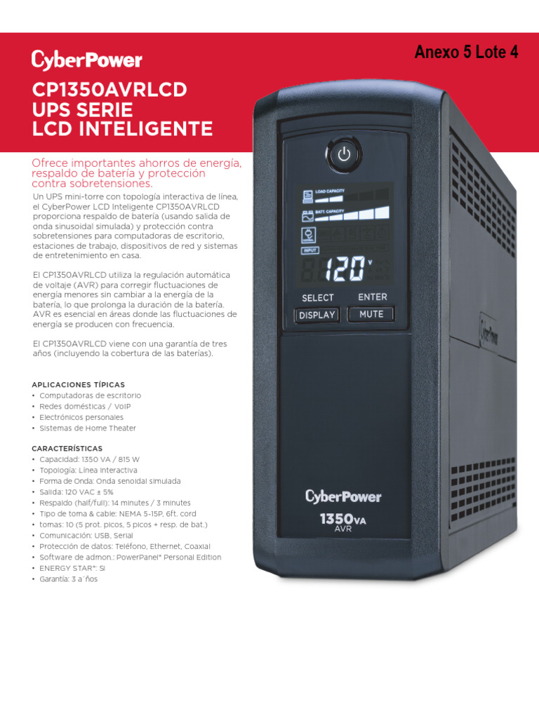 A5 Lote 4 Ups Cp1350avrlcd | PDF | Electrónica | Ingenieria Eléctrica