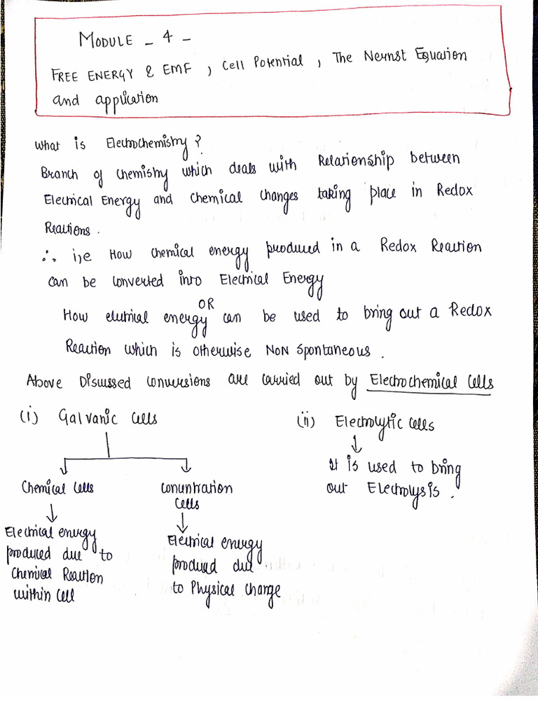 Module _4 _ Part 2 . Cell Potential ,Nernst Equation and Ellingham | PDF