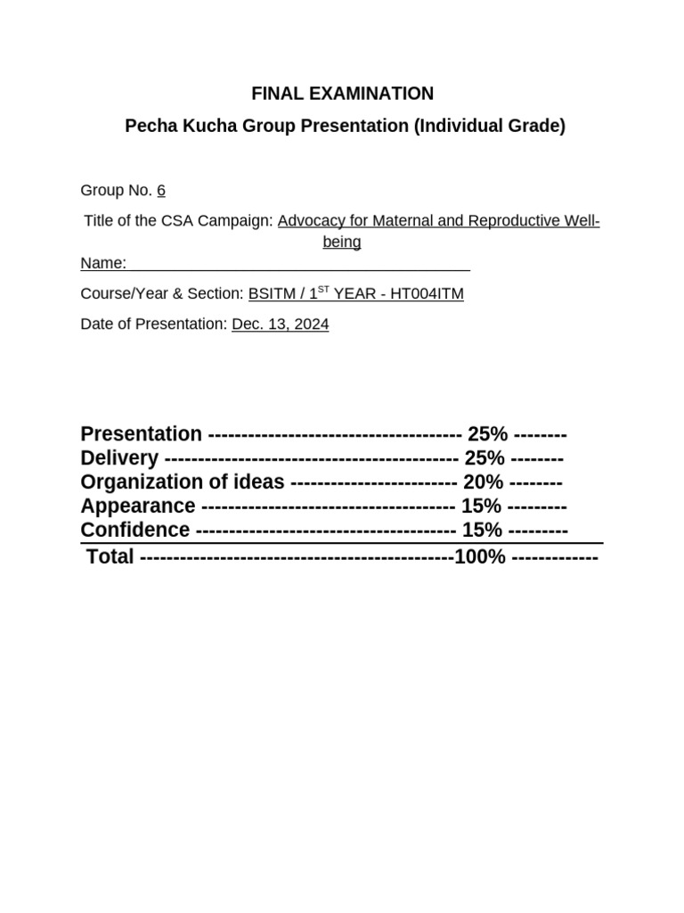 CSA Paper and Pecha Kucha Group Presentation Criteria | PDF