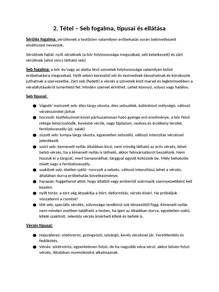 2 Tétel - Seb Fogalma, Típusai És Ellátása | PDF