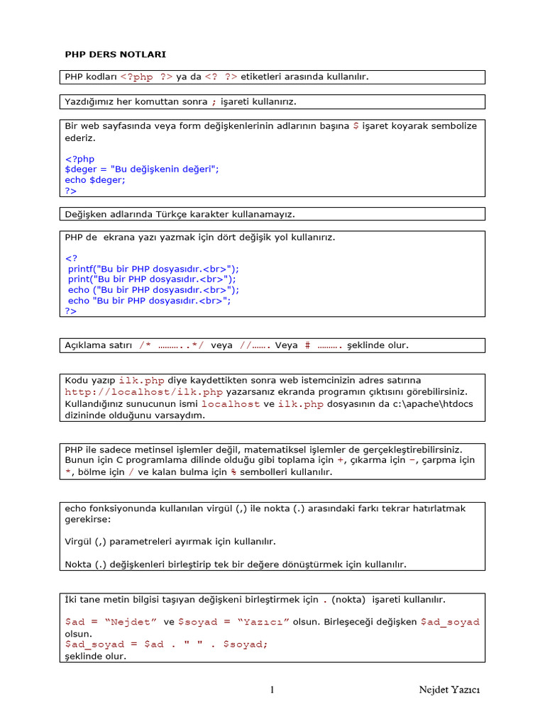 21123553_PHP_Ders_NotlarY | PDF