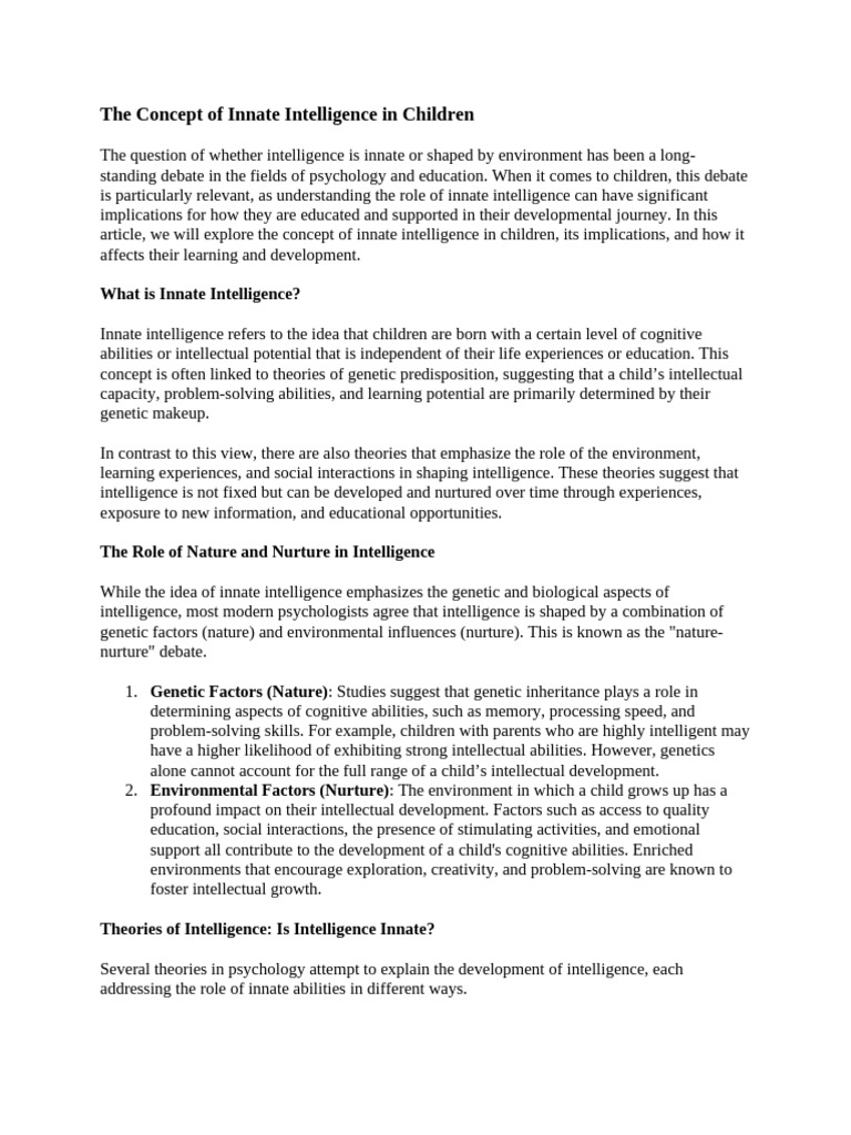 The Concept of Innate Intelligence in Children | PDF | Intelligence ...
