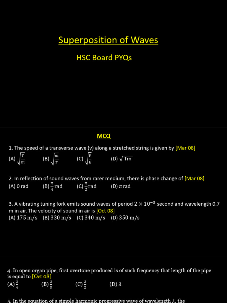 HSC Physics: Wave Superposition MCQs | PDF | Waves | Harmonic