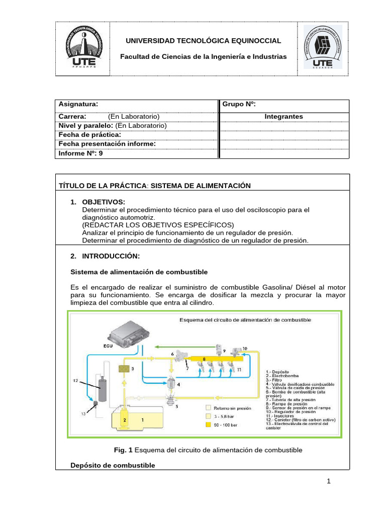 Practica 9 - Sistema de Alimentación | PDF | Inyección de combustible