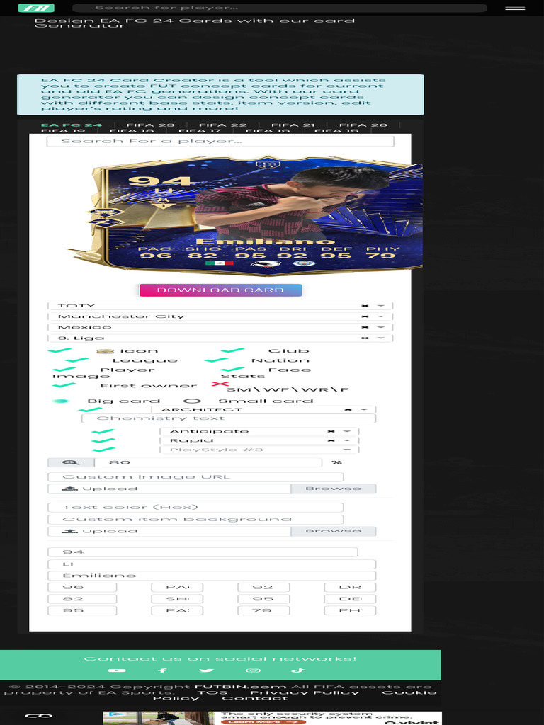EA FC 24 Card Creator Generator FUTBIN 2 | PDF