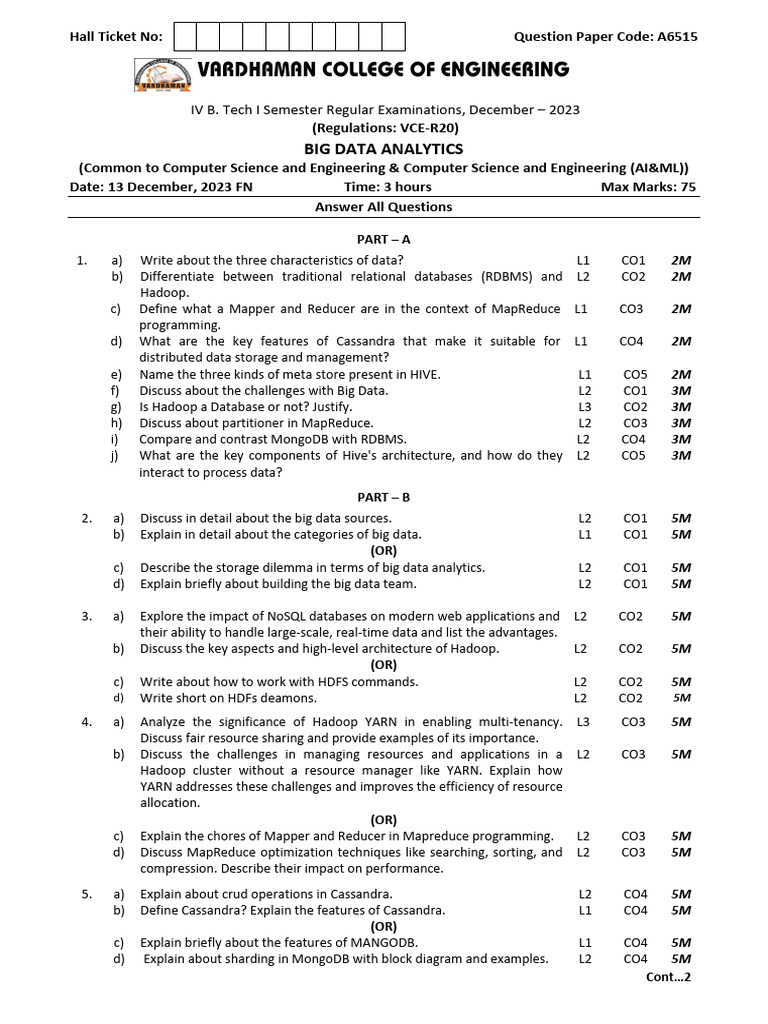 BIG DATA ANALYTICS Sem r20 | PDF | Apache Hadoop | Map Reduce