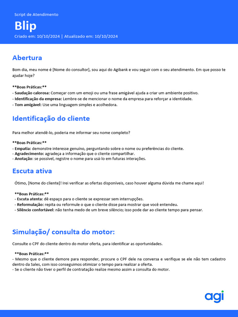 Script de Atendimento - BLIP (2) | PDF