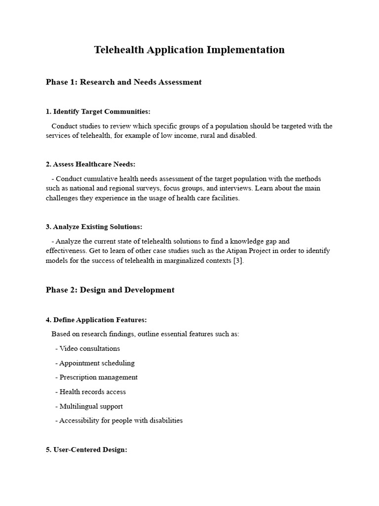 Telehealth Application Implementation | PDF | Needs Assessment | Health ...
