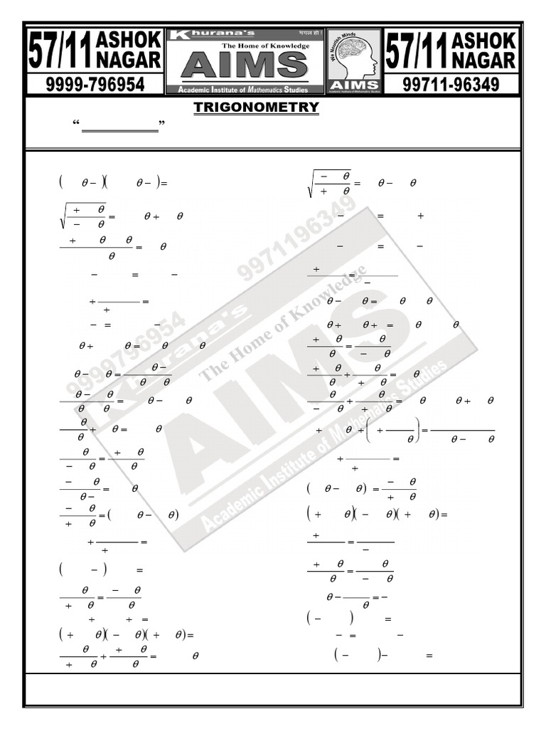 01 Maths Trignometry Identities 2024 | PDF | Sin | Trigonometry