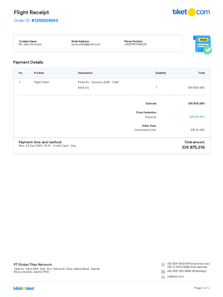 E Receipt Flight EN 1293309343 | PDF