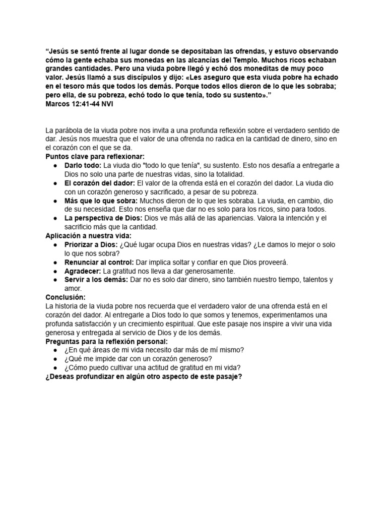 Reflexión Bíblica Sobre Este Texto Haciendo Hincap... | PDF