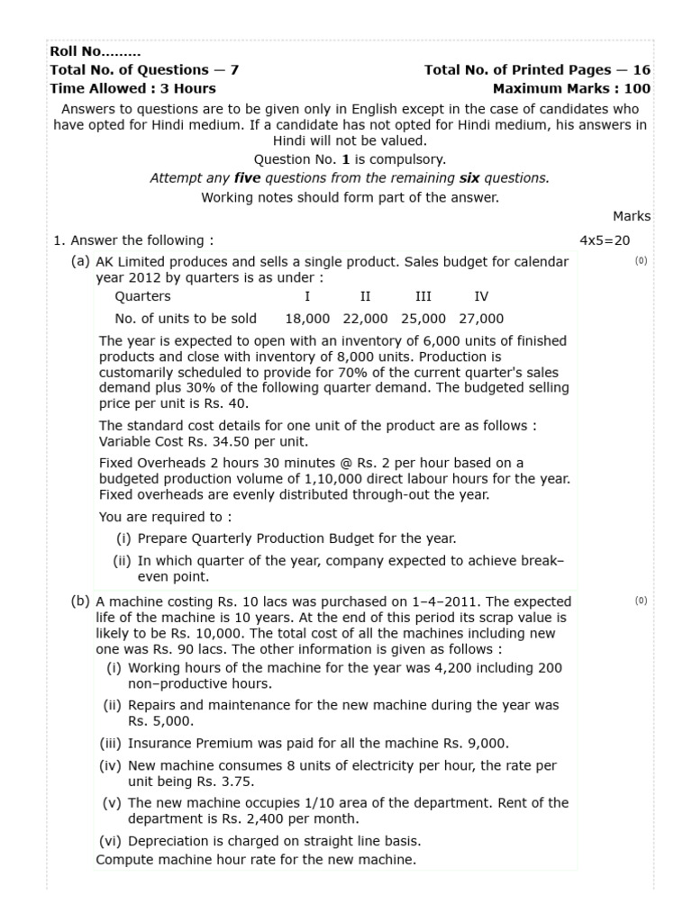 CA PCC - PCE - Group II - Cost Accounting and Financial Management ...