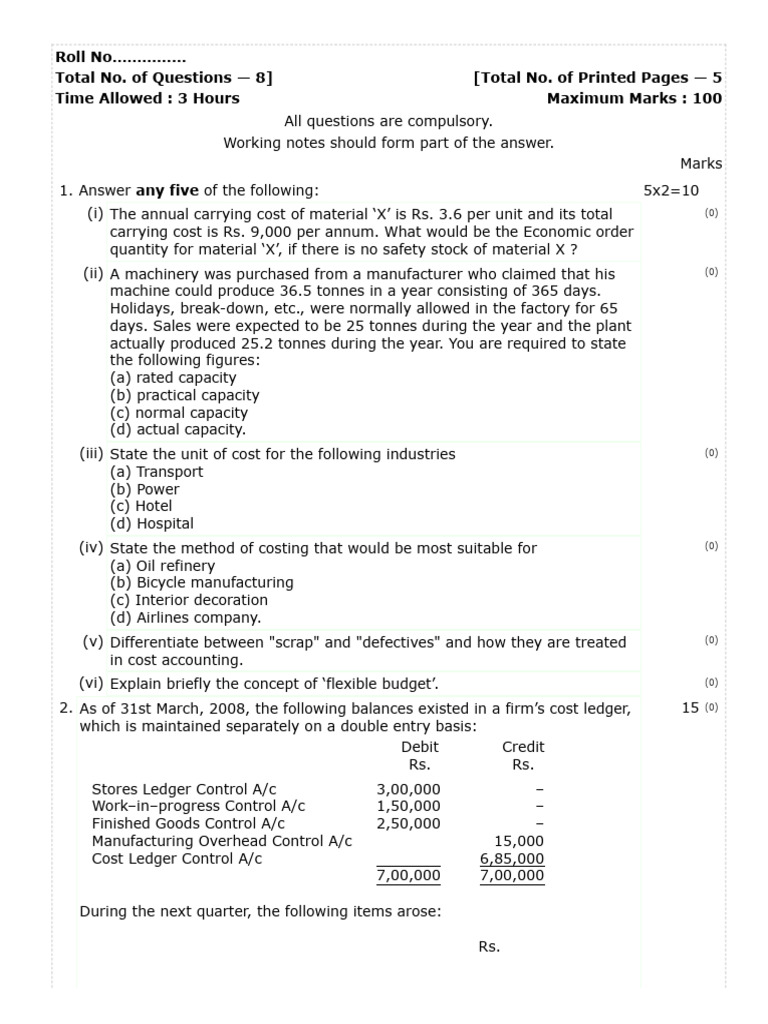 Cost Accounting Exam Paper 2023 | PDF | Cost Of Goods Sold | Investing