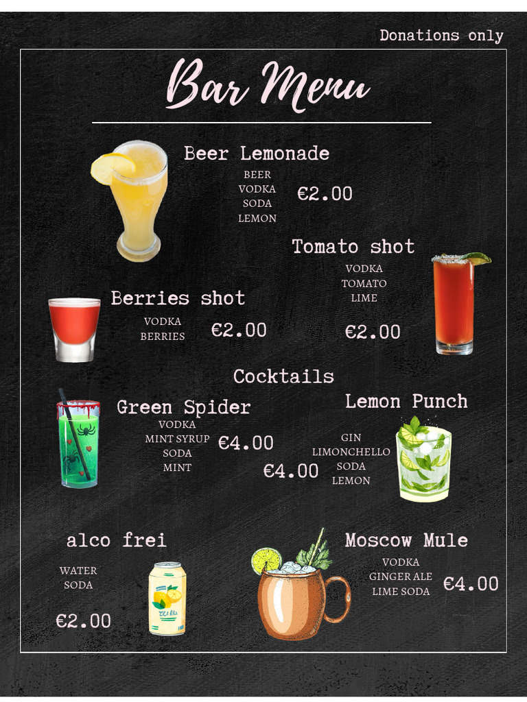 Black Modern Bar Menu | PDF