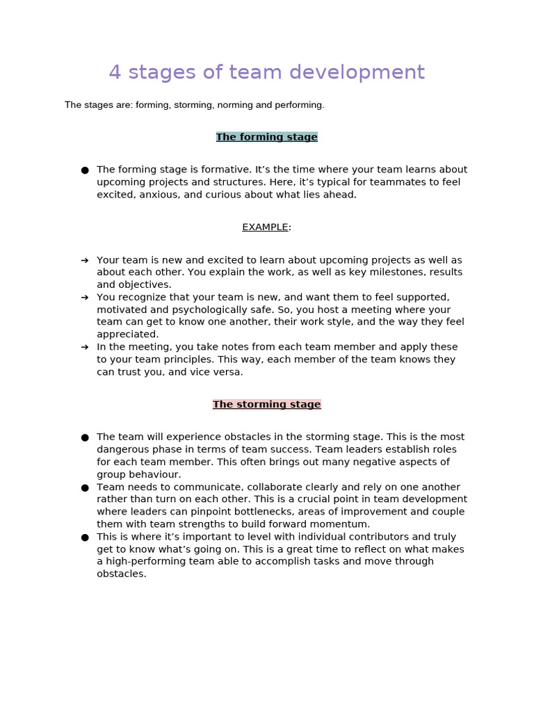 4 Stages of Team Development | PDF | Organizational Behavior | Learning
