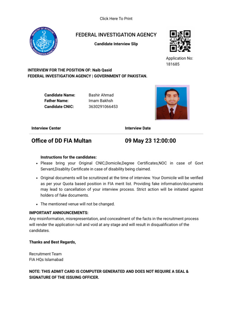 Naib Qasid Interview Details | PDF