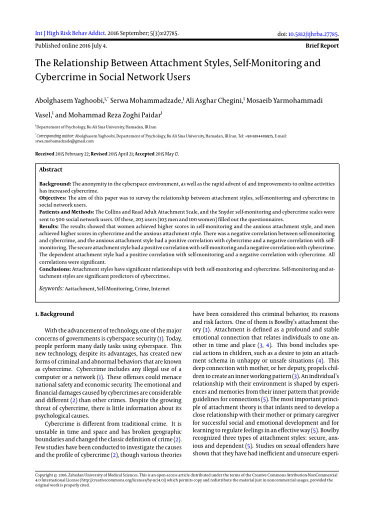 The Relationship Between Attachment Styles, Self-Monitoring and | PDF | Attachment Theory ...
