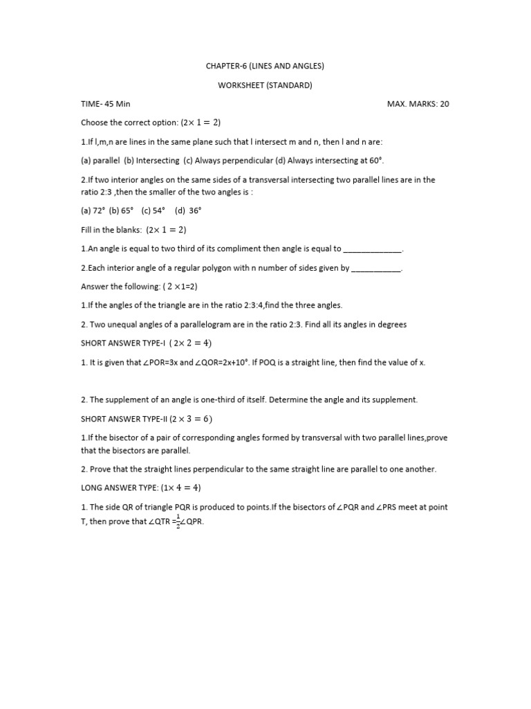 WS-Questions-lines and Angles | PDF
