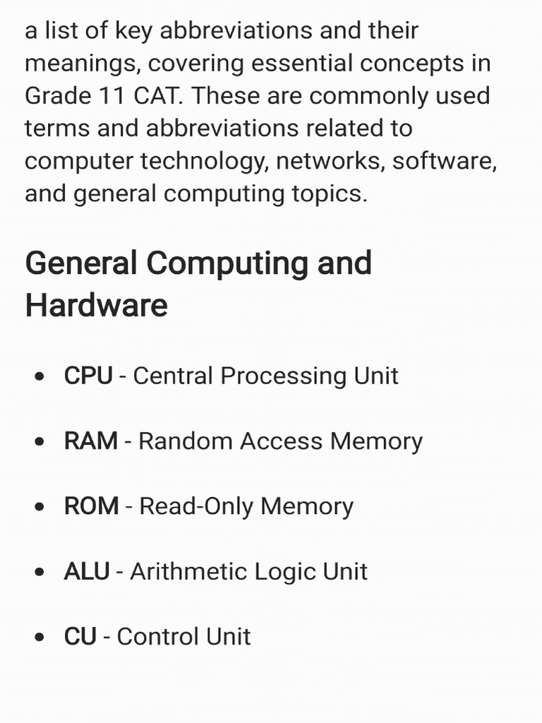 Grade 11 Computer Application Technology Abbreviations To Remember | PDF