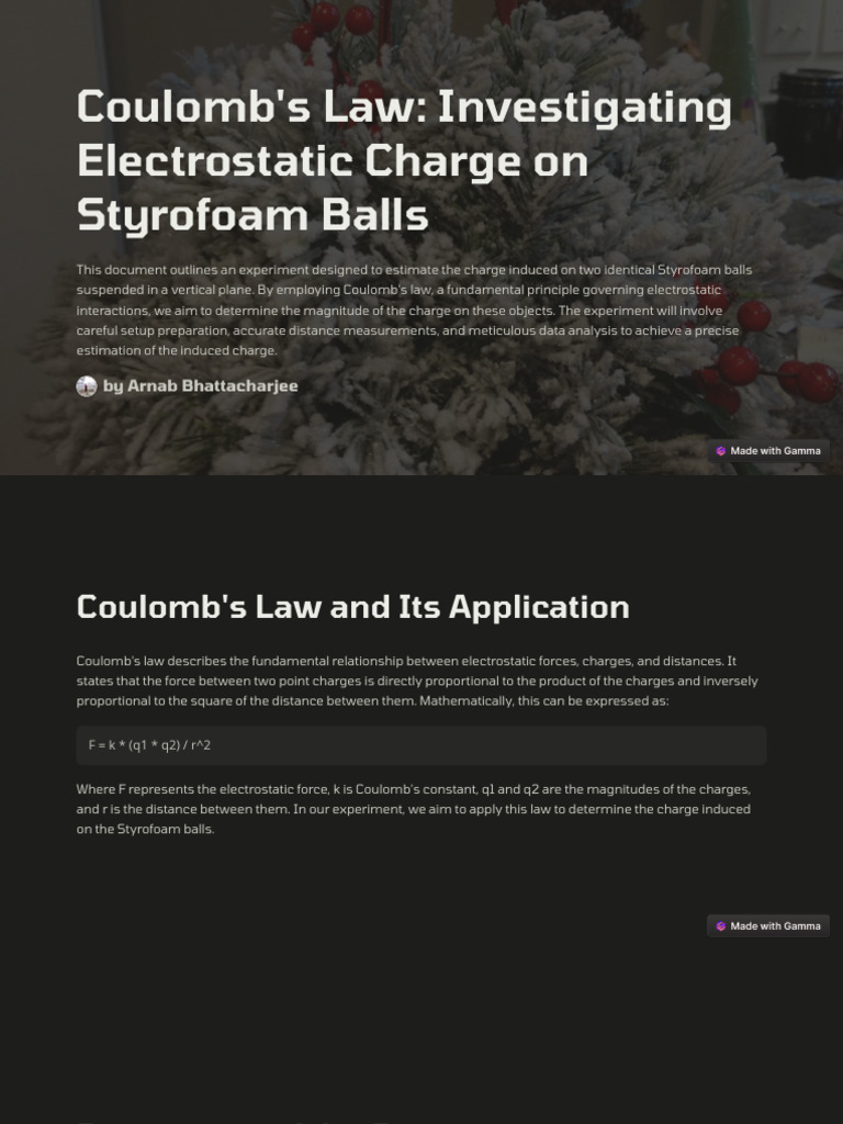 Coulombs Law Investigating Electrostatic Charge on Styrofoam Balls ...