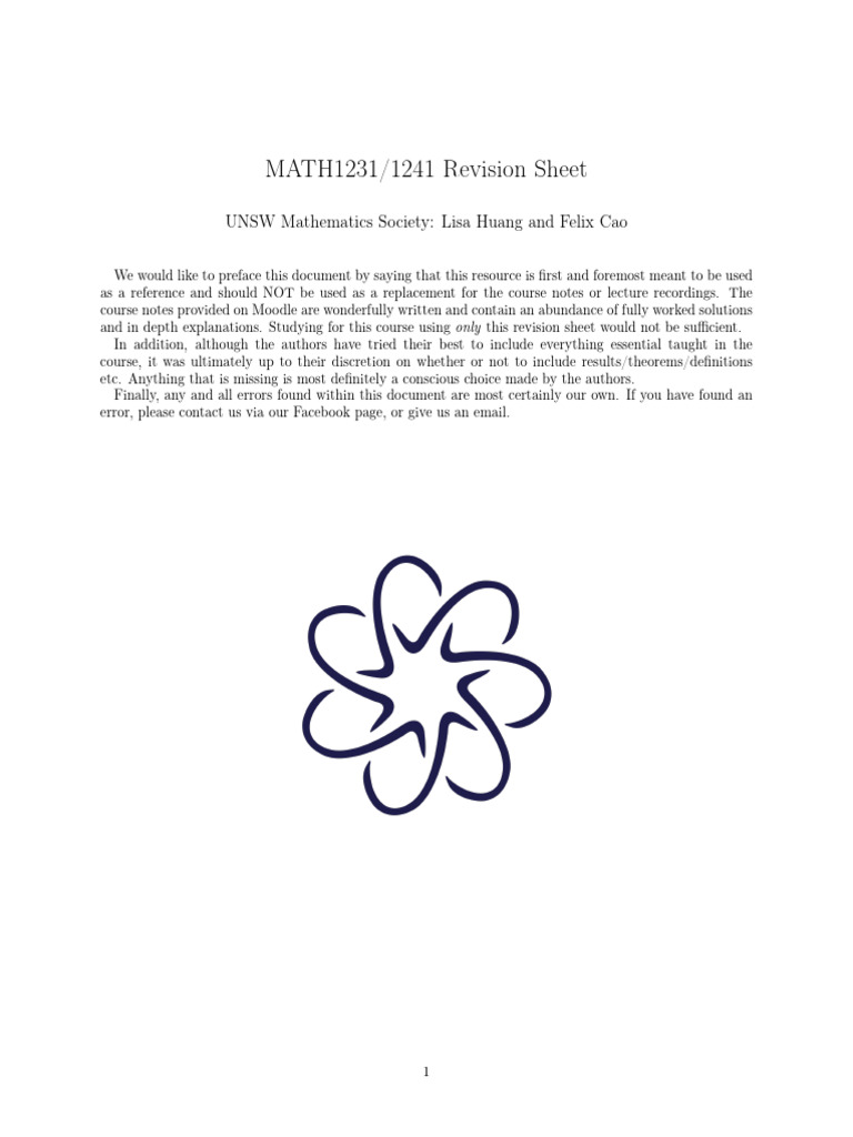 MATH1231-1241 Revision Sheet | PDF | Eigenvalues And Eigenvectors | Linear Map