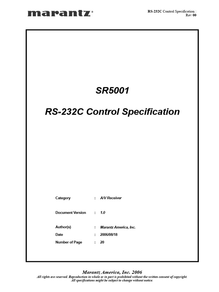 SR5001 RS-232C Control Specs Guide | PDF | Electronics | Information ...