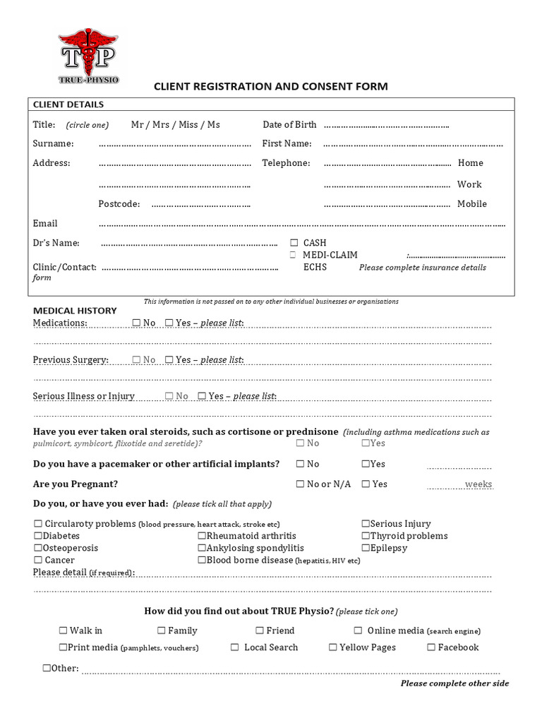 Client Registration and Consent | PDF | Physical Therapy | Consent