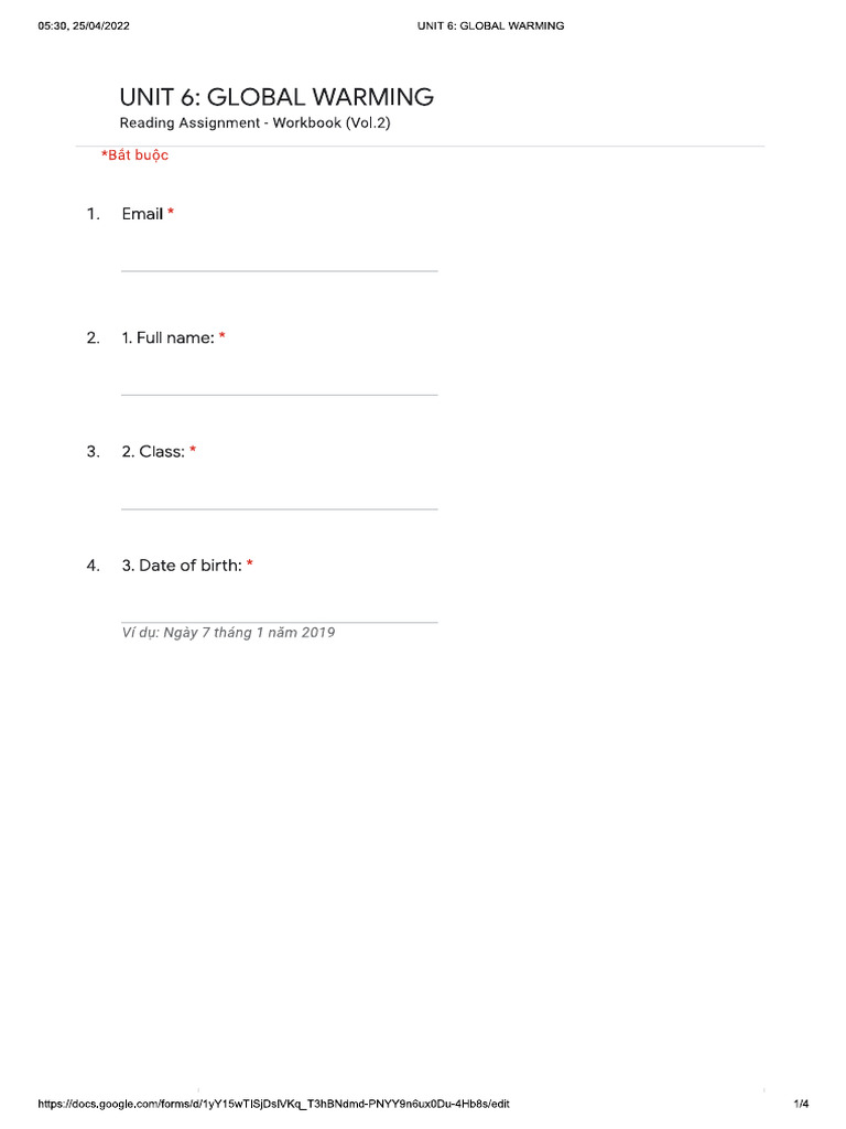 UNIT 6 - GLOBAL WARMING - Google Biểu mẫu | PDF