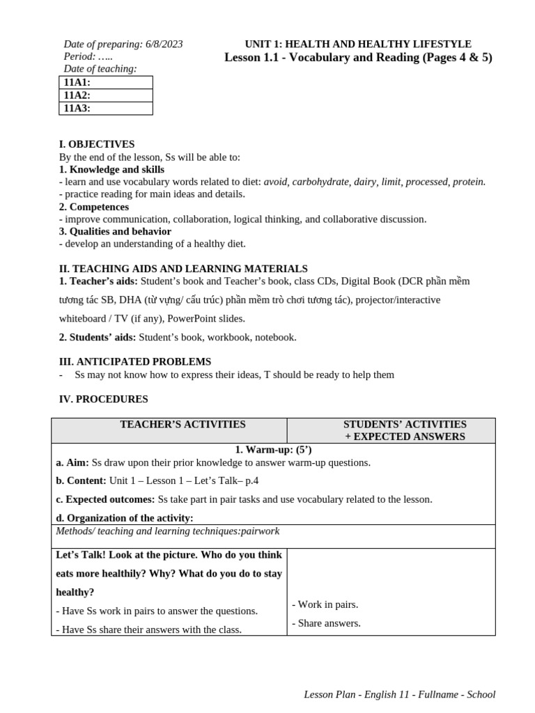 Unit 1 - Lesson 1.1 - Vocab - Reading - Pages 4 - 5 | PDF | Vocabulary ...