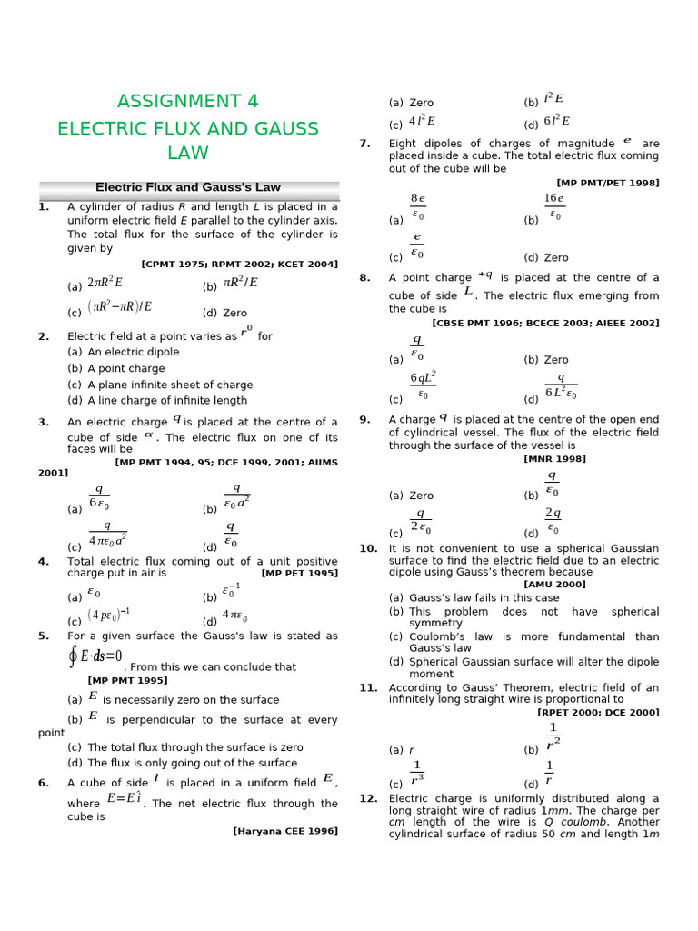 Assignment 3 Electric Flux and Gauss Theorem | PDF | Sphere | Flux