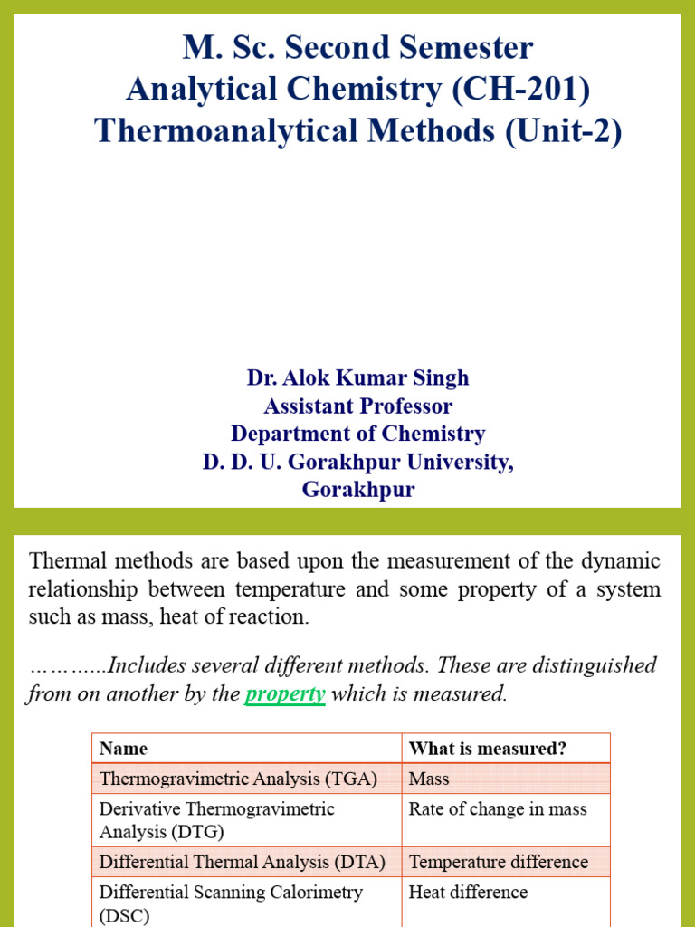 TGA PRESENTATION | PDF | Thermogravimetric Analysis | Chemistry