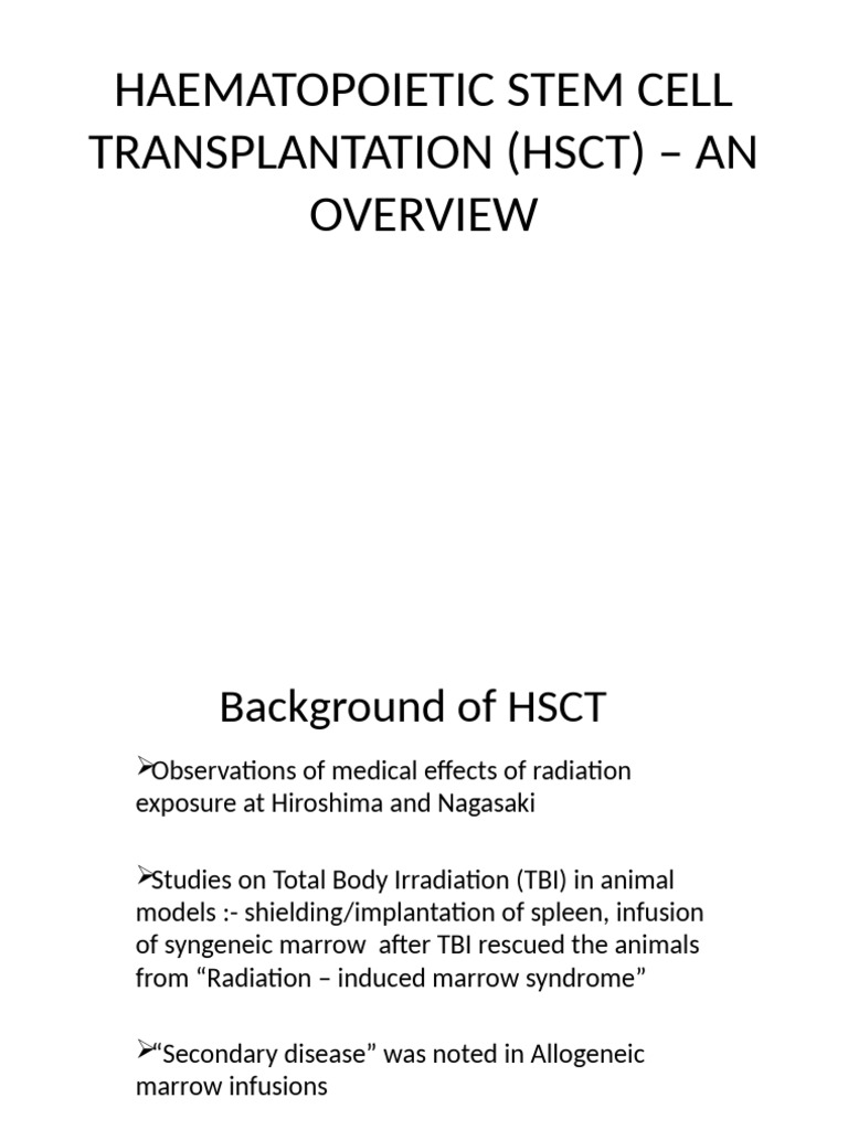 Haematopoietic Stem Cell Transplantation (Hsct) – | PDF | Hematopoietic ...