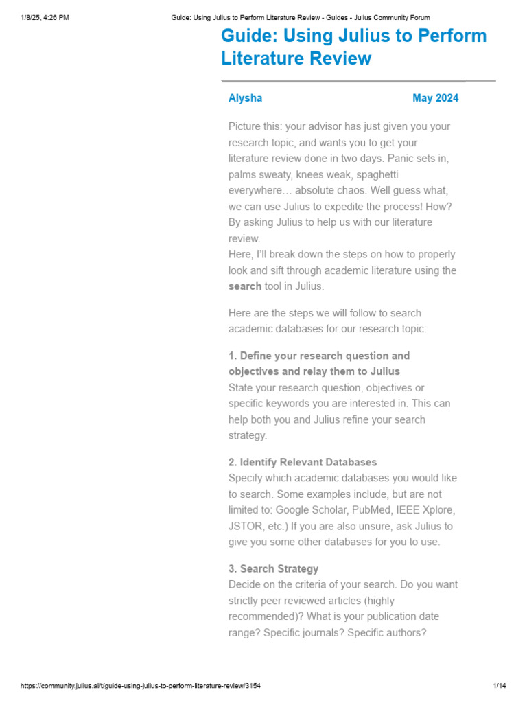 Perform Literature Review - Guides - Julius Community Forum | PDF | Information Retrieval ...