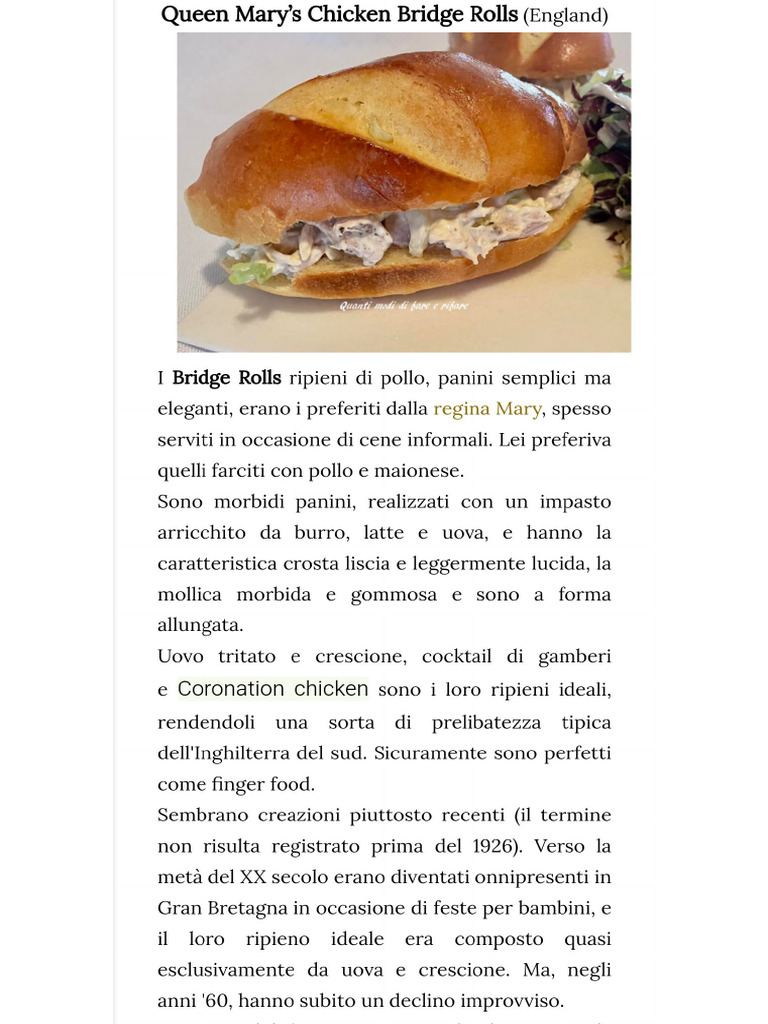Ricetta Pane Queen Mary's Chicken Bridge Rolls (England) | PDF