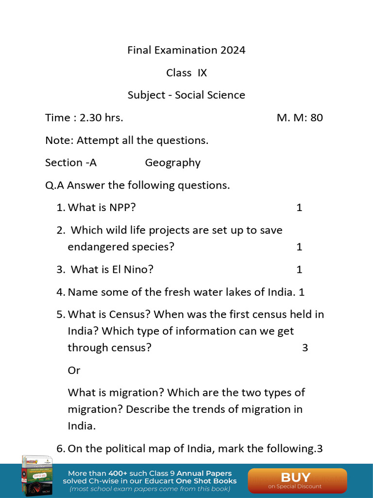 Class IX Social Science Exam 2024 | PDF | Poverty | Poverty & Homelessness