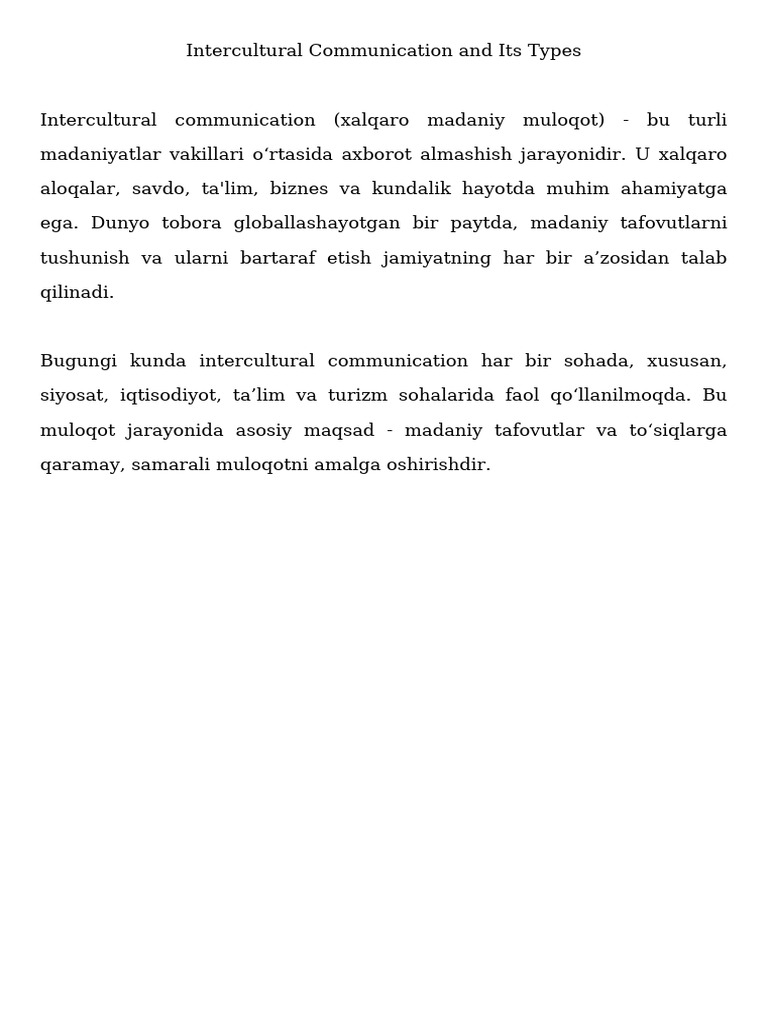 Intercultural Communication and Types Fixed | PDF