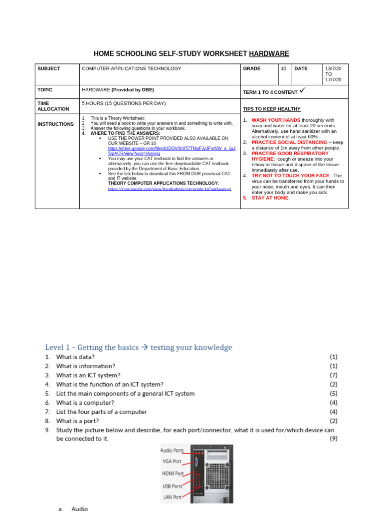 CAT Gr 10 Hardware | PDF | Laptop | Computer Data Storage