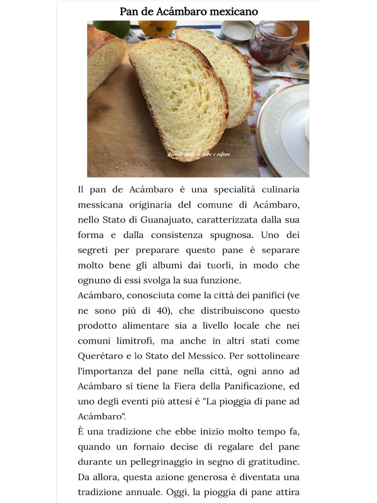 Ricetta Pane Pan de Acámbaro Mexicano | PDF