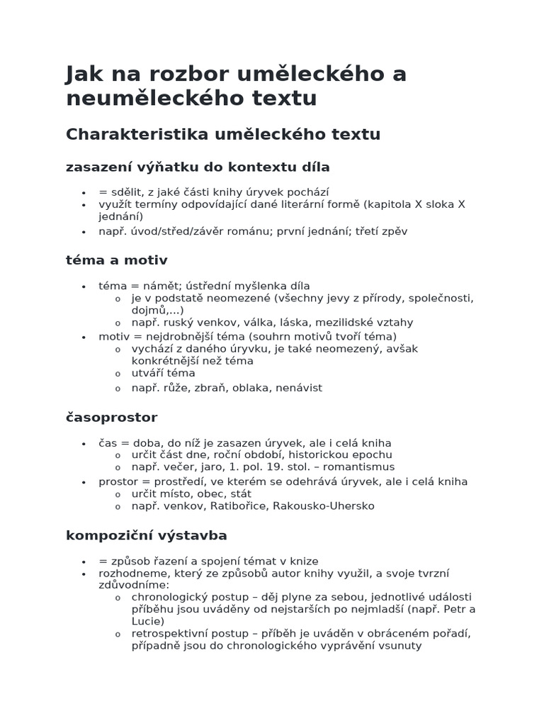 Jak Na Rozbor Uměleckého A Neuměleckého Textu | PDF