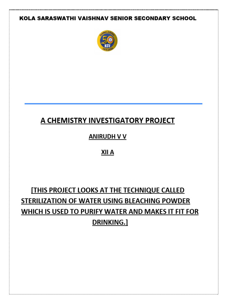 Chemistry Investigatory Project Final | PDF | Water Purification | Chlorine