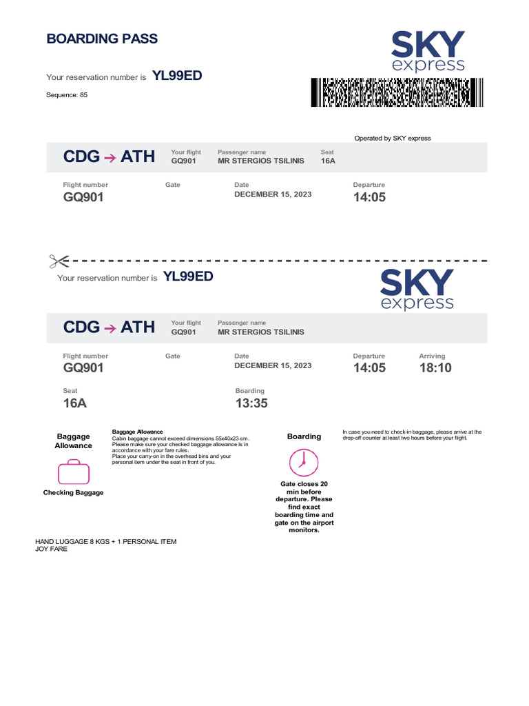 CDG-ATH-YL99ED | PDF | Baggage | Aviation