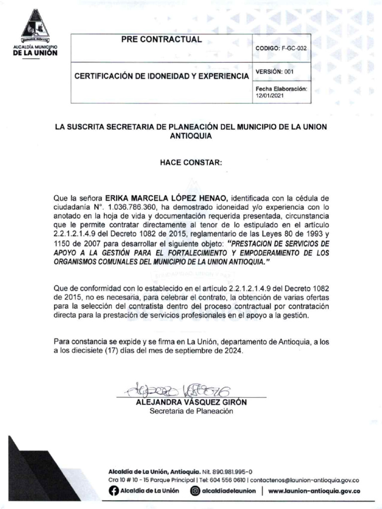 Certificado de Idoneidad y Experiencia | PDF