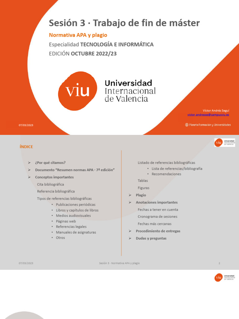 Sesión 3 VC Normas APA TFM Teceinf OCTUBRE 2022-23 PDF | PDF | Citación | Estilo apa