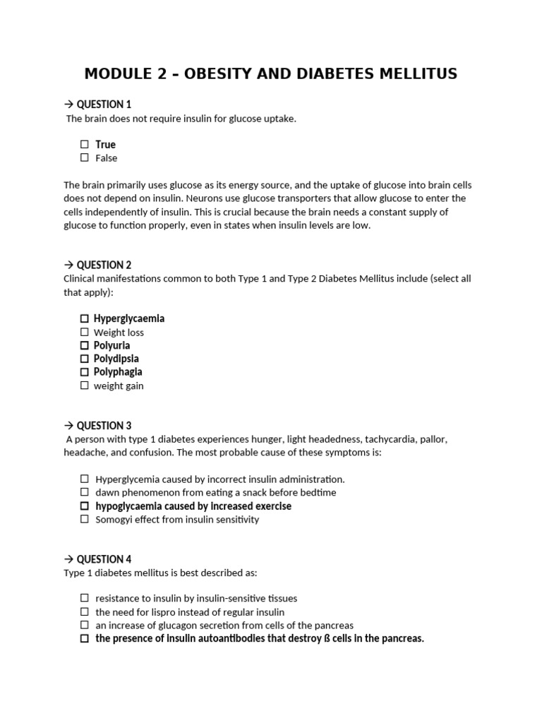 QUIZ | PDF | Hyperglycemia | Diabetes
