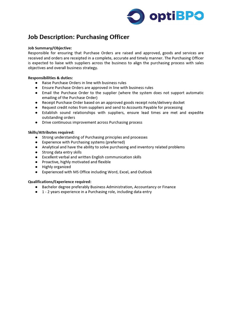 Optibpo Purchasing Officer | PDF