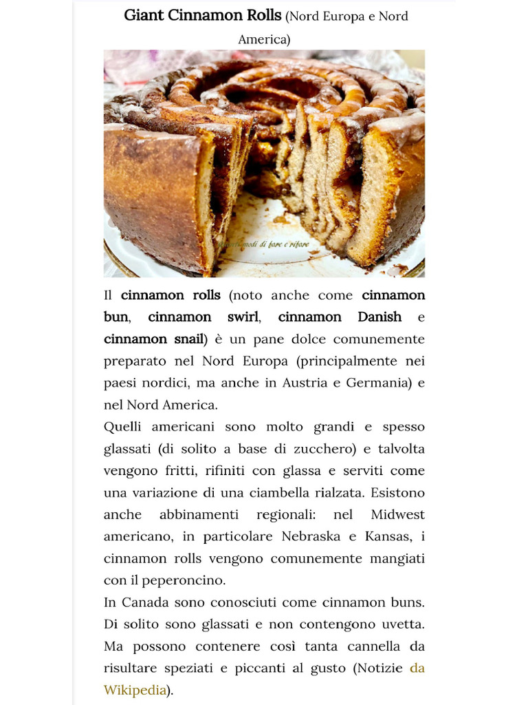 Ricetta Pane Giant Cinnamon Rolls (Nord Europa e Nord America | PDF
